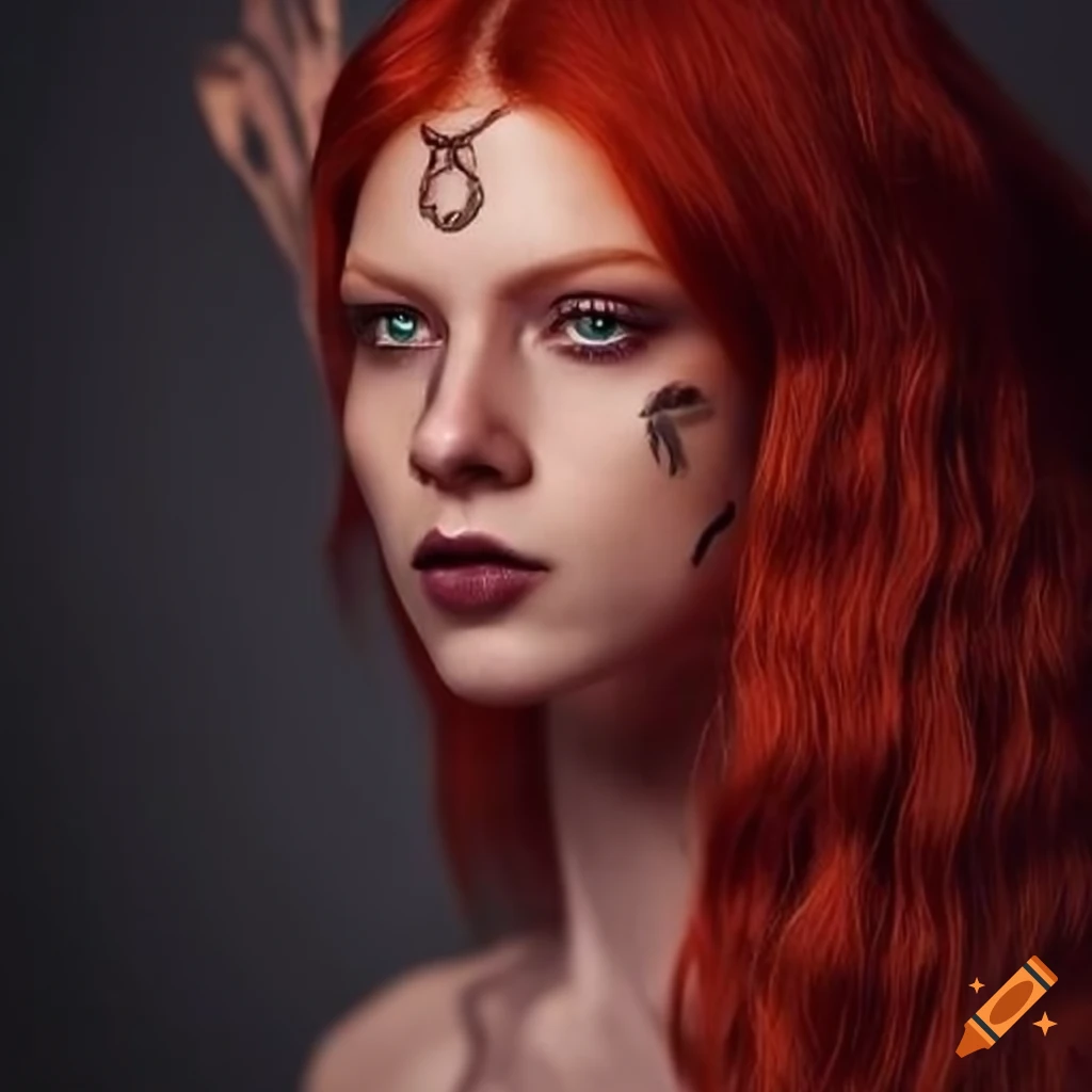 Red Haired Female Elf Druid With Tattoo On Craiyon