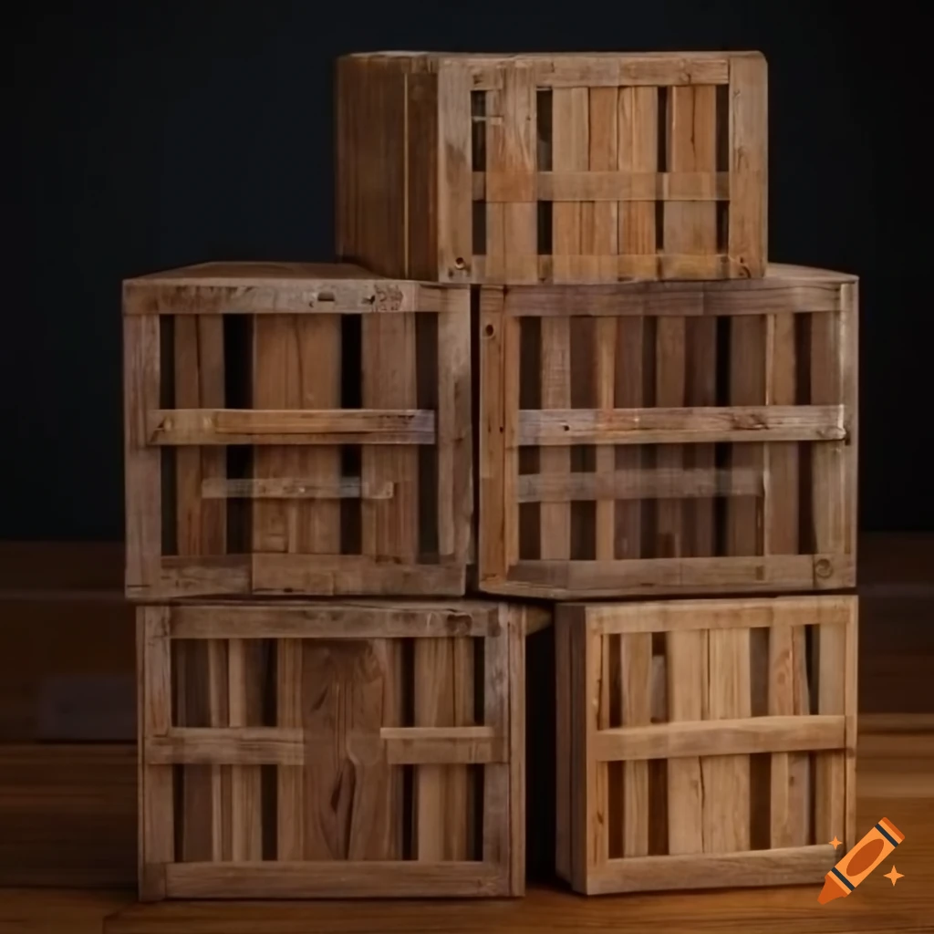 Several wooden crates in color on Craiyon