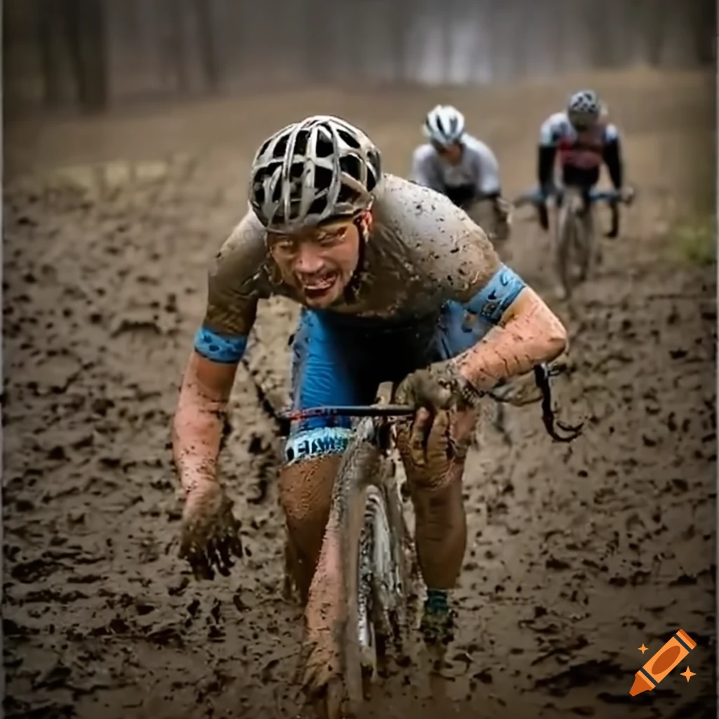 Cyclocrosser navigating extreme mud on Craiyon