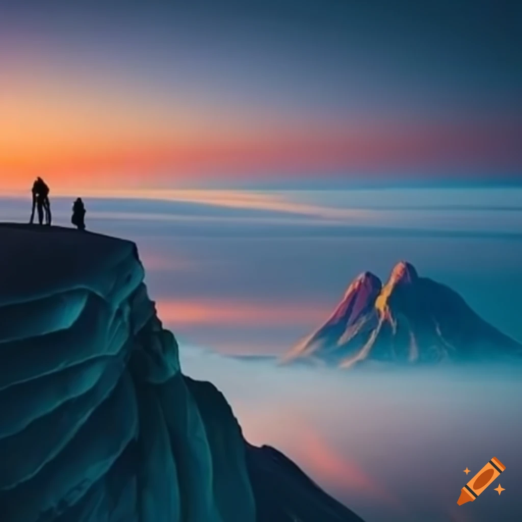 Person standing at the bottom of a mountain with light shining from the ...