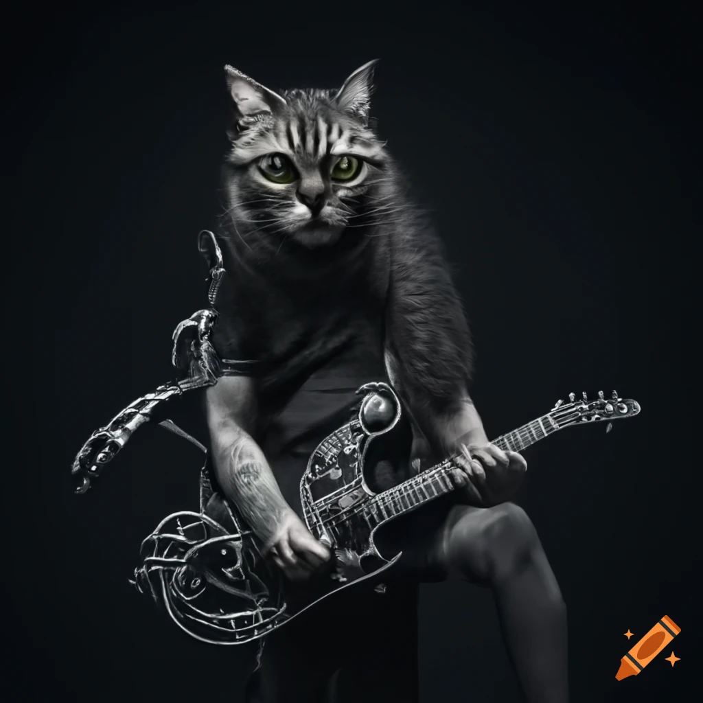 Cat at a metal concert in the style of Da Vinci on Craiyon