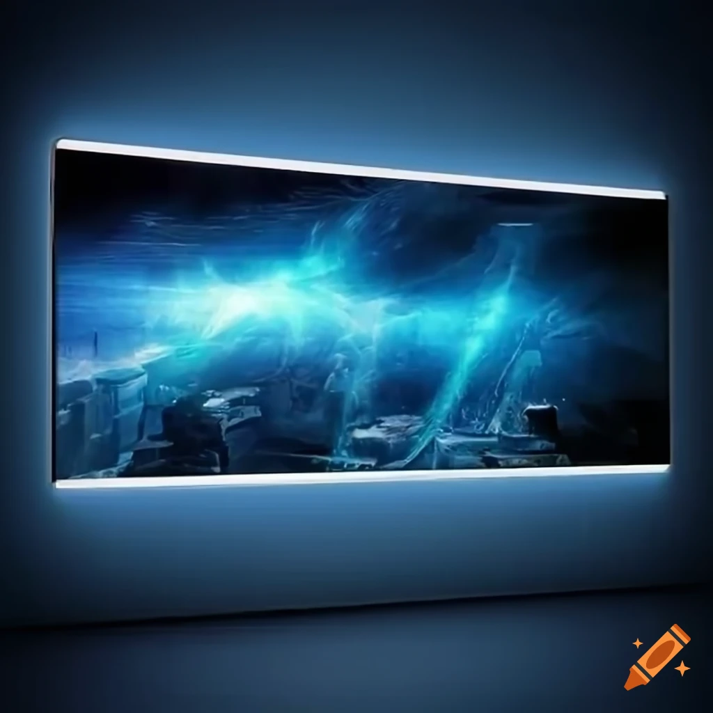 Massive touchscreen tv in a futuristic living room on Craiyon