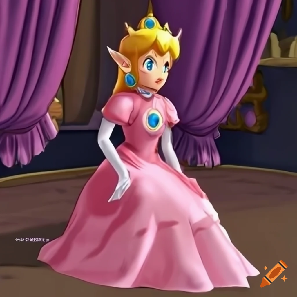 Character Wearing Princess Peachs Pink Silk Ballgown And High Heels