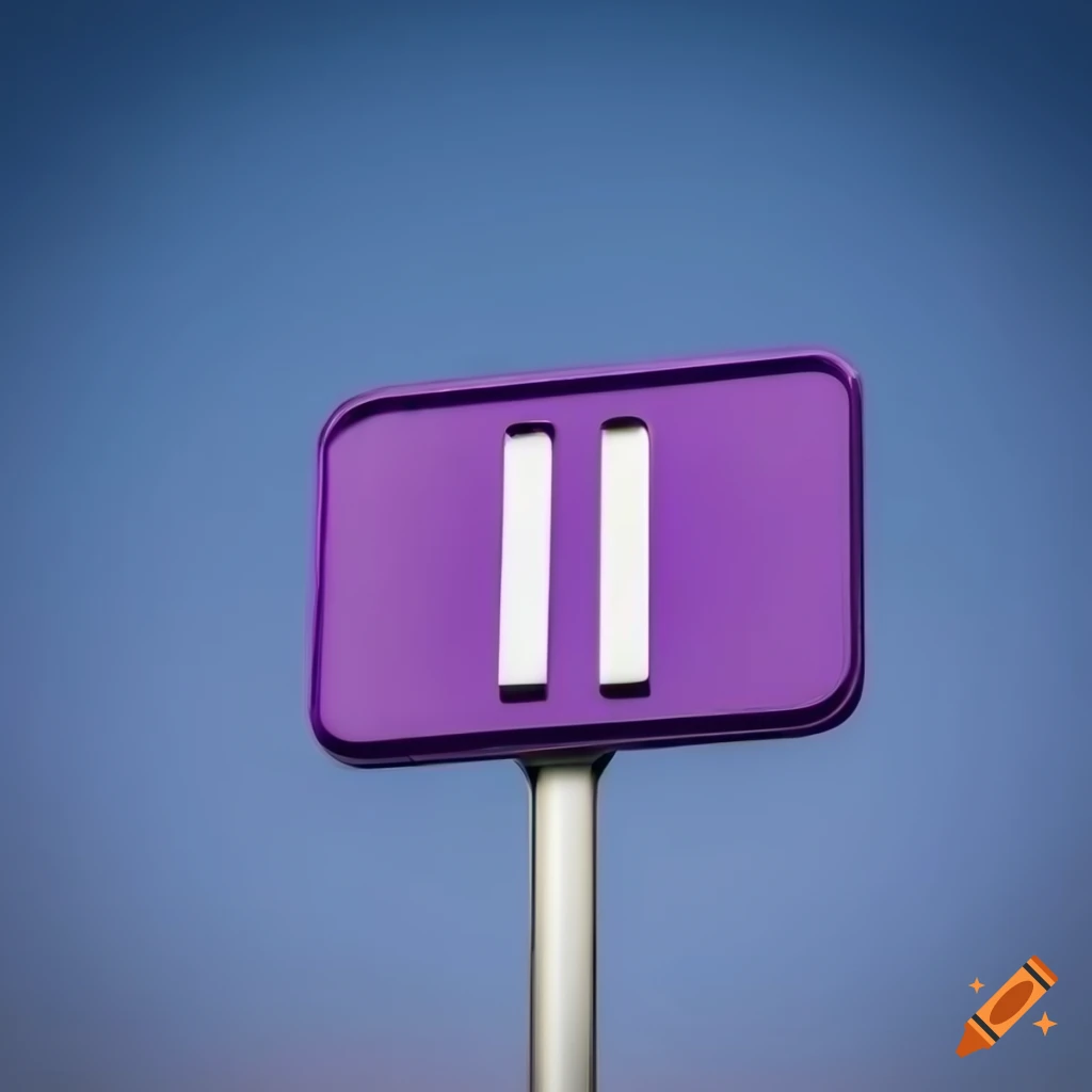 Vivid purple sign with white typeface and pause button against a bright ...