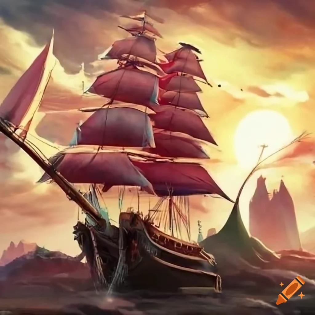 Sailing vessel in an eastern mythical fantasy setting on Craiyon