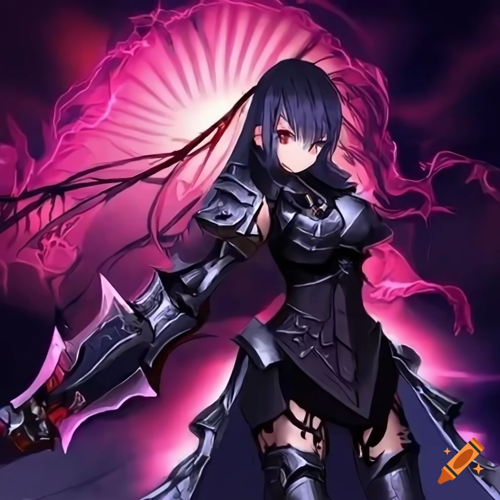 Gothic paladin knight anime girl wielding plasma infused weapons in ...