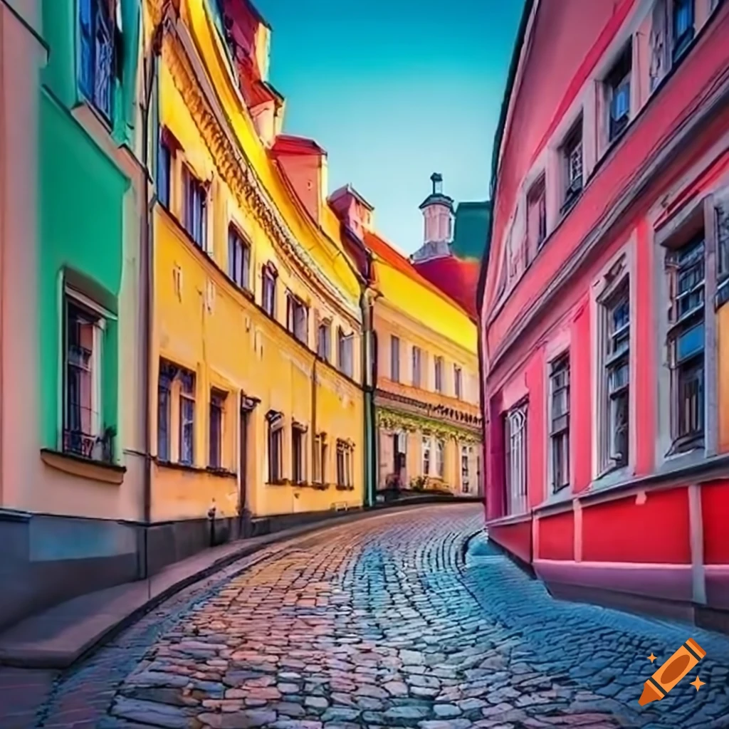 Vilnius old town's colorful buildings and bustling streets on Craiyon