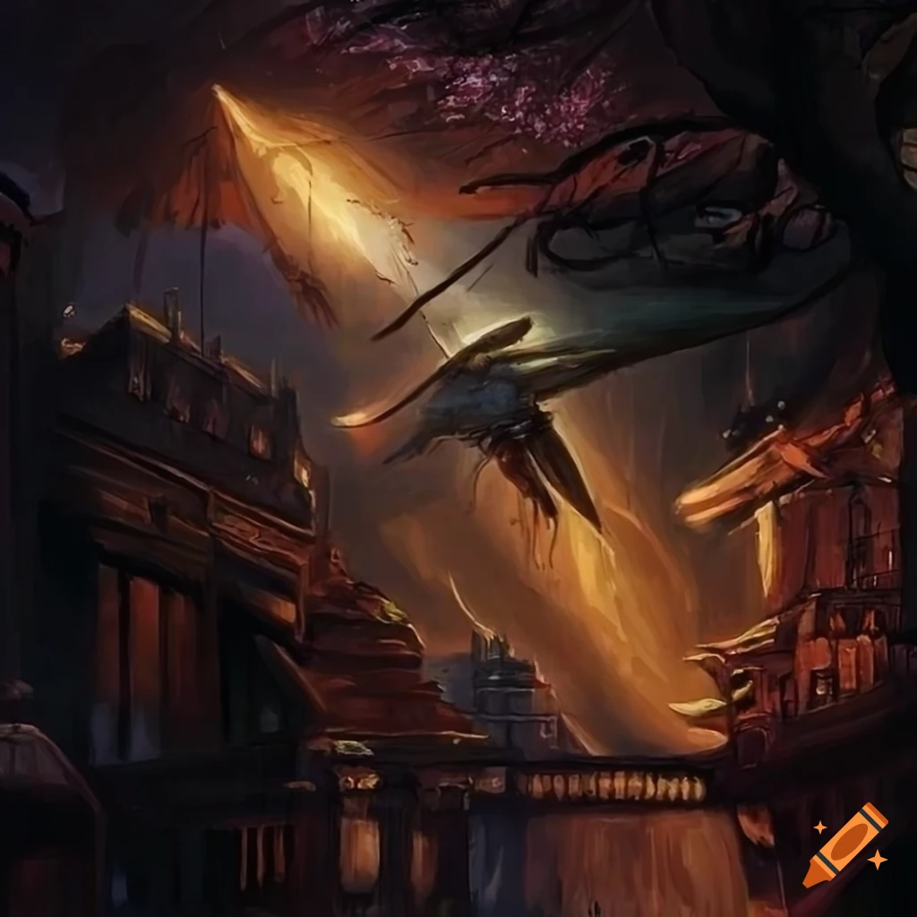 Moth cityscape with intricate layering and stunning lighting on Craiyon