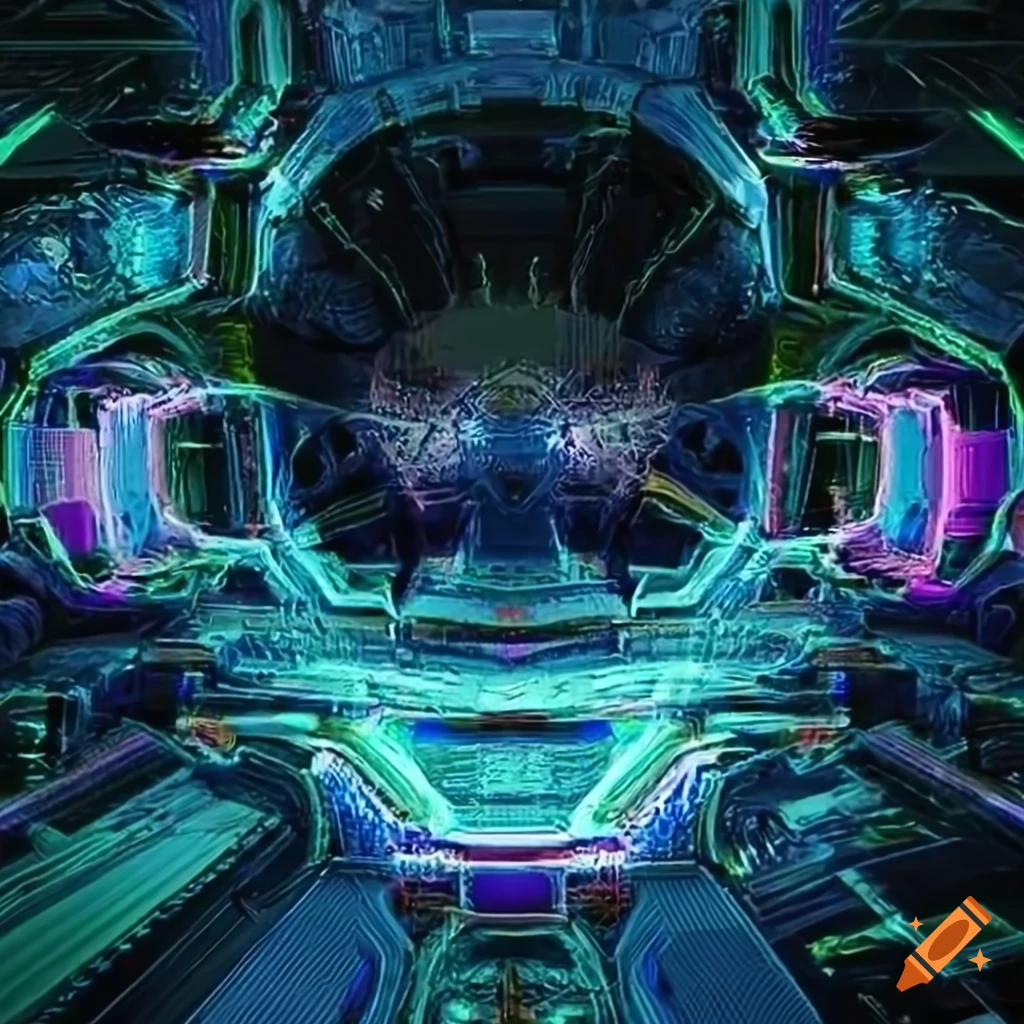 Surrealist alien spaceship machine in a futuristic setting on Craiyon