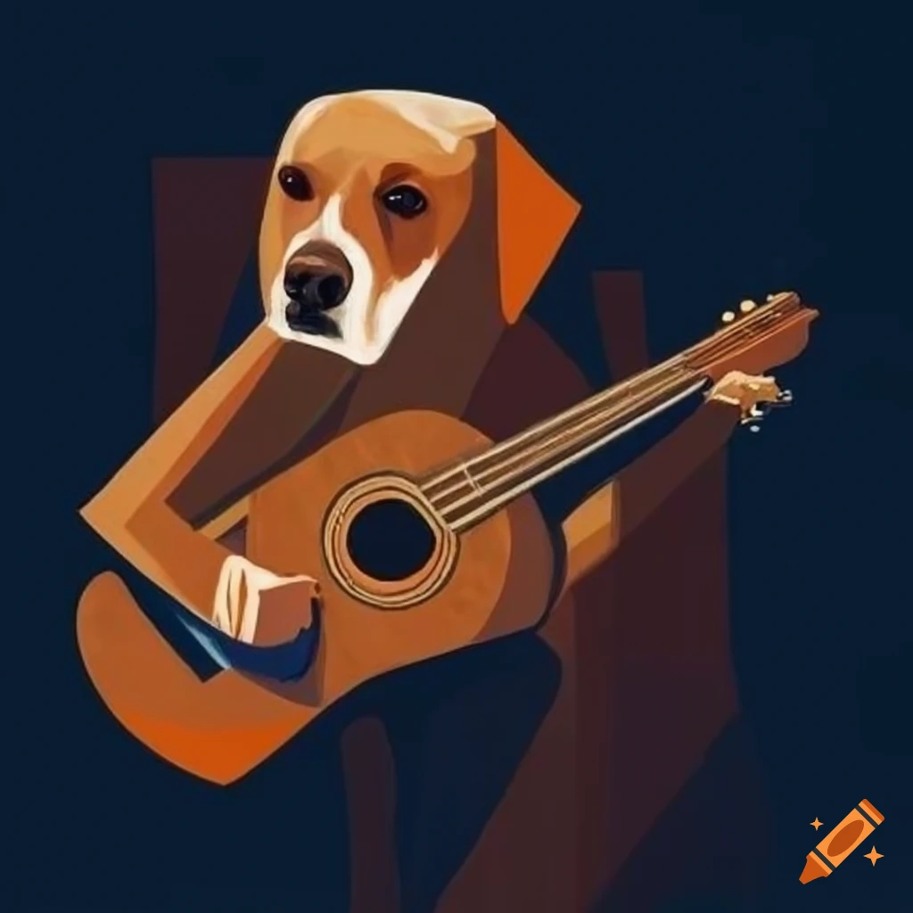 Dog playing a classic guitar in a cubism art style on Craiyon
