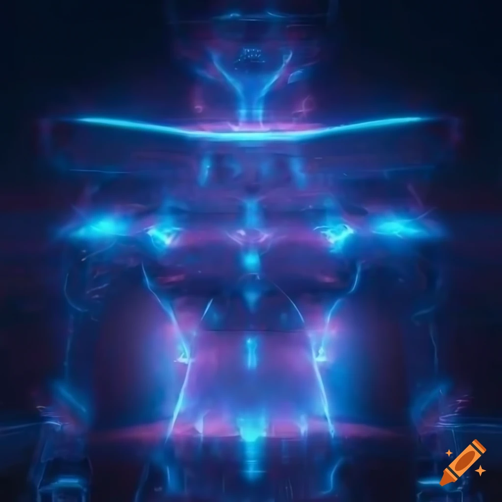 Highly detailed holographic alien spacecraft in a futuristic science ...