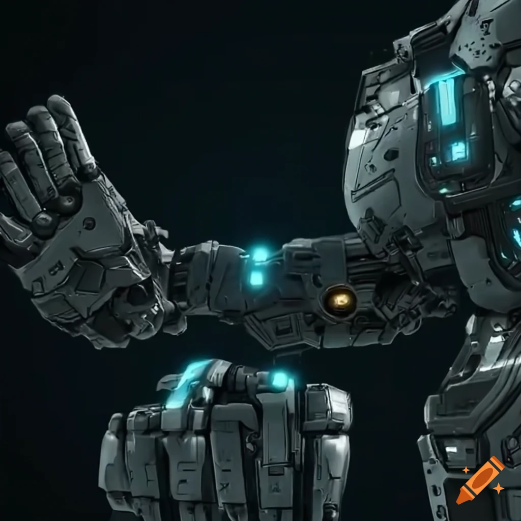 Close-up of a futuristic mech hand with clean, epic, streamlined design ...