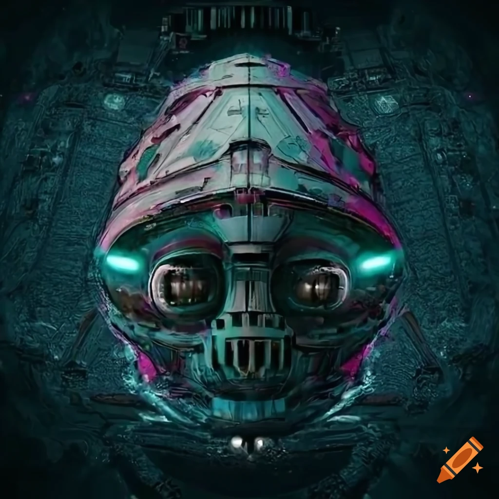 Surrealist construction of alien spaceship machine with unknown ...