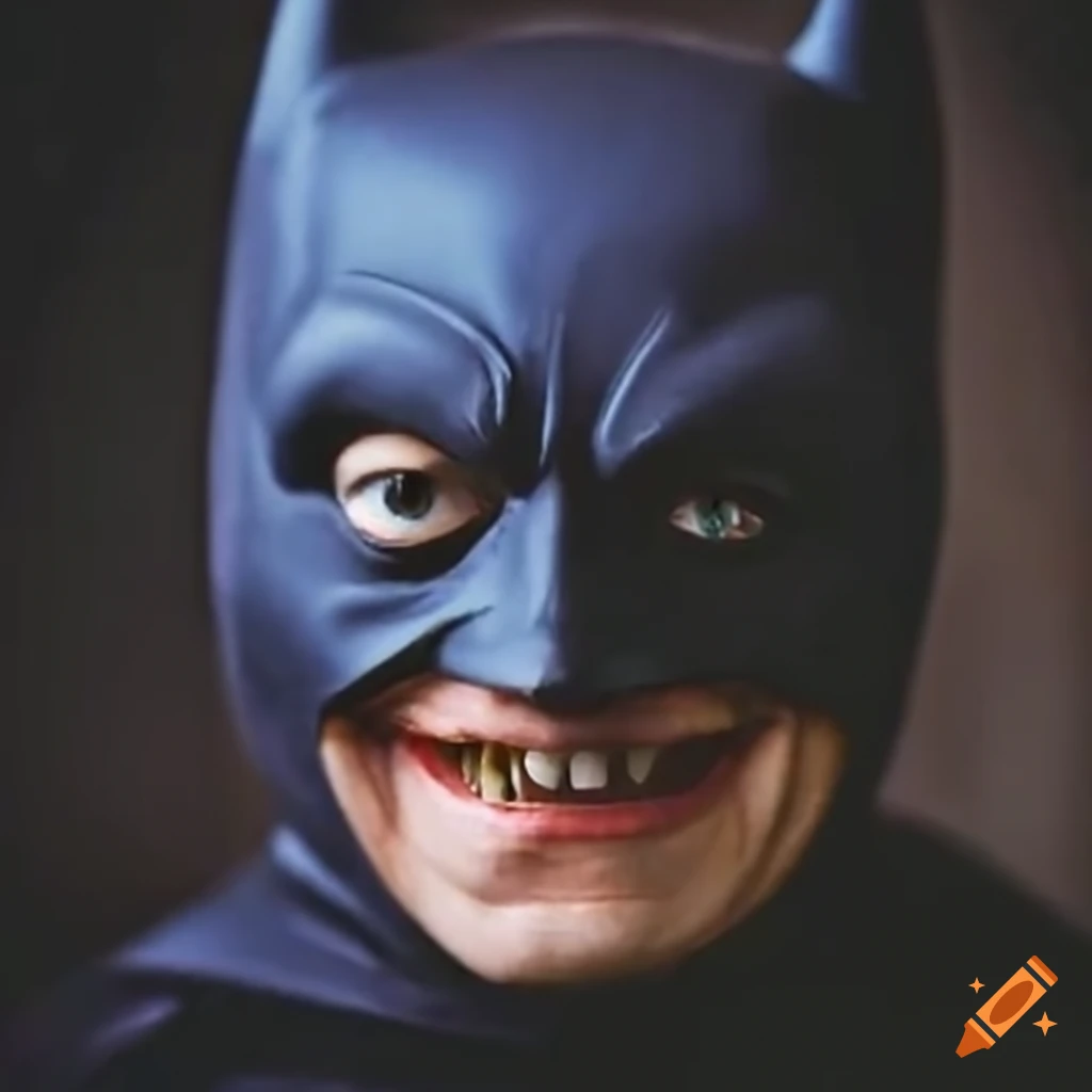 Humorous depiction of batman making a funny face on Craiyon