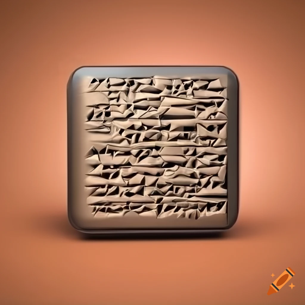 Cuneiform writing on clay tablet in realistic 3d render on Craiyon