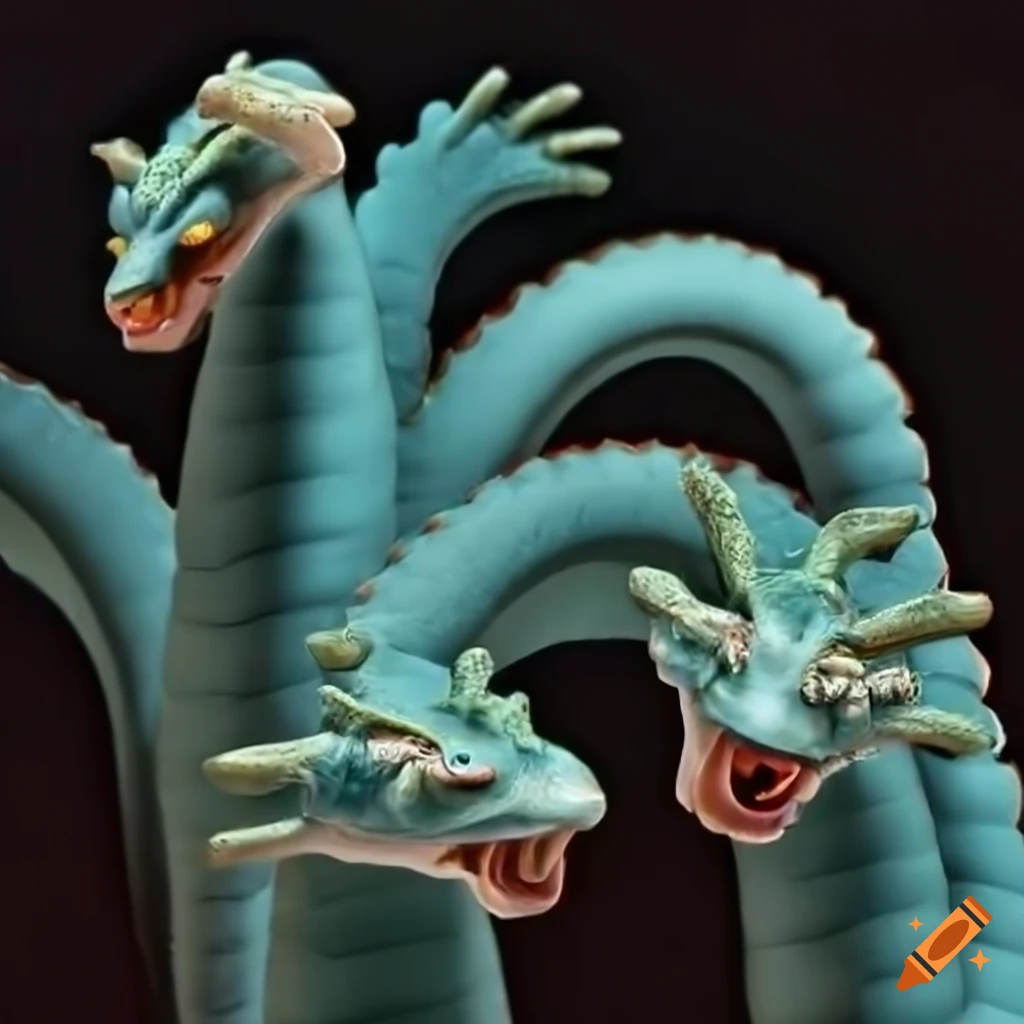 Cartoonish 3-headed hydra on Craiyon
