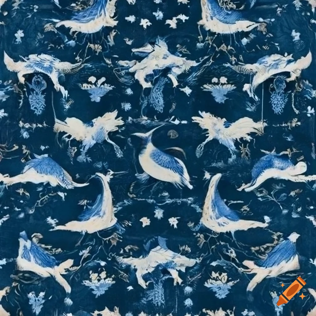 Blue victorian wallpaper with bird pattern on Craiyon