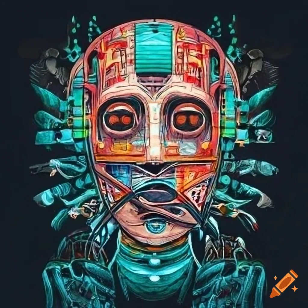 Alfred pellan flat drawing portrait with futuristic science fiction ...