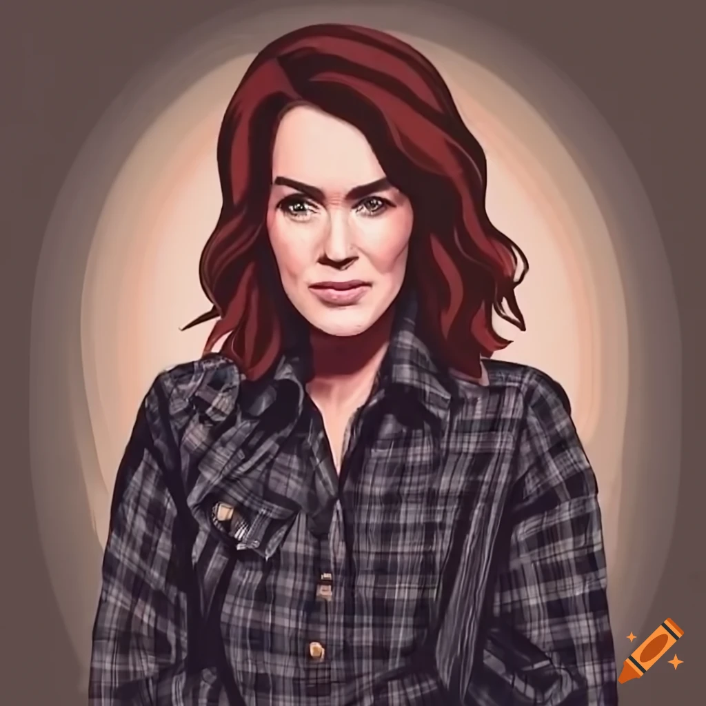 Close-up of two people in country plaid shirt and high-waist black leather trousers standing ...