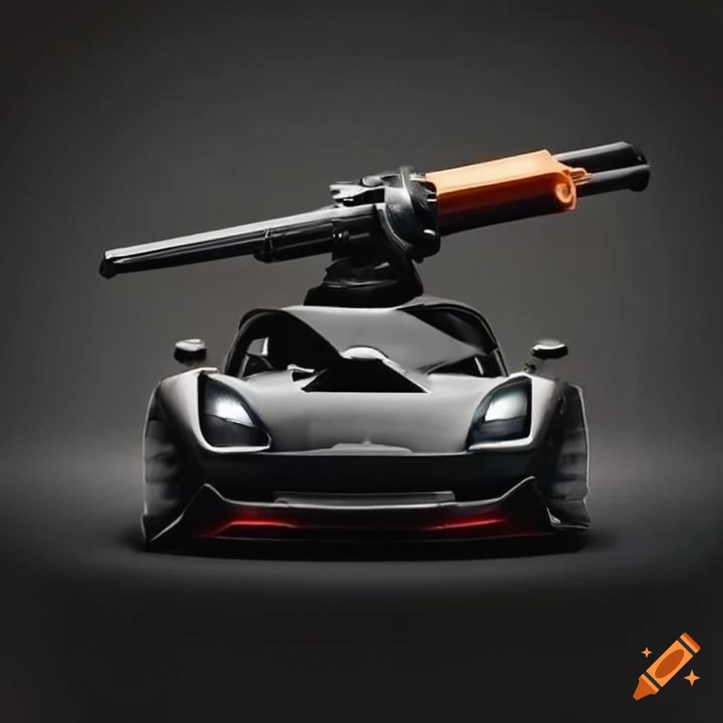 Customized sports car with turrets and weapons on Craiyon