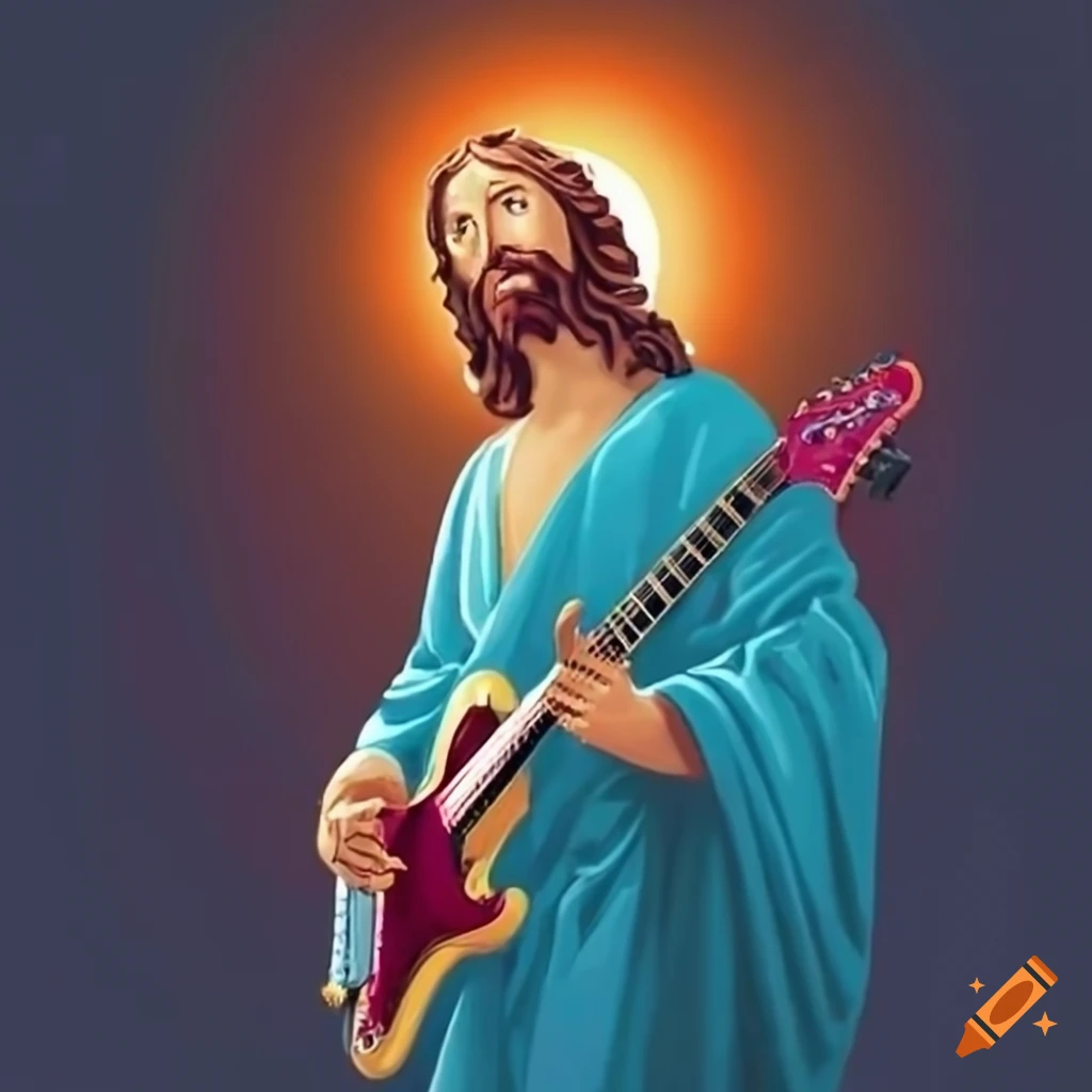 Jesus with electric guitar on Craiyon