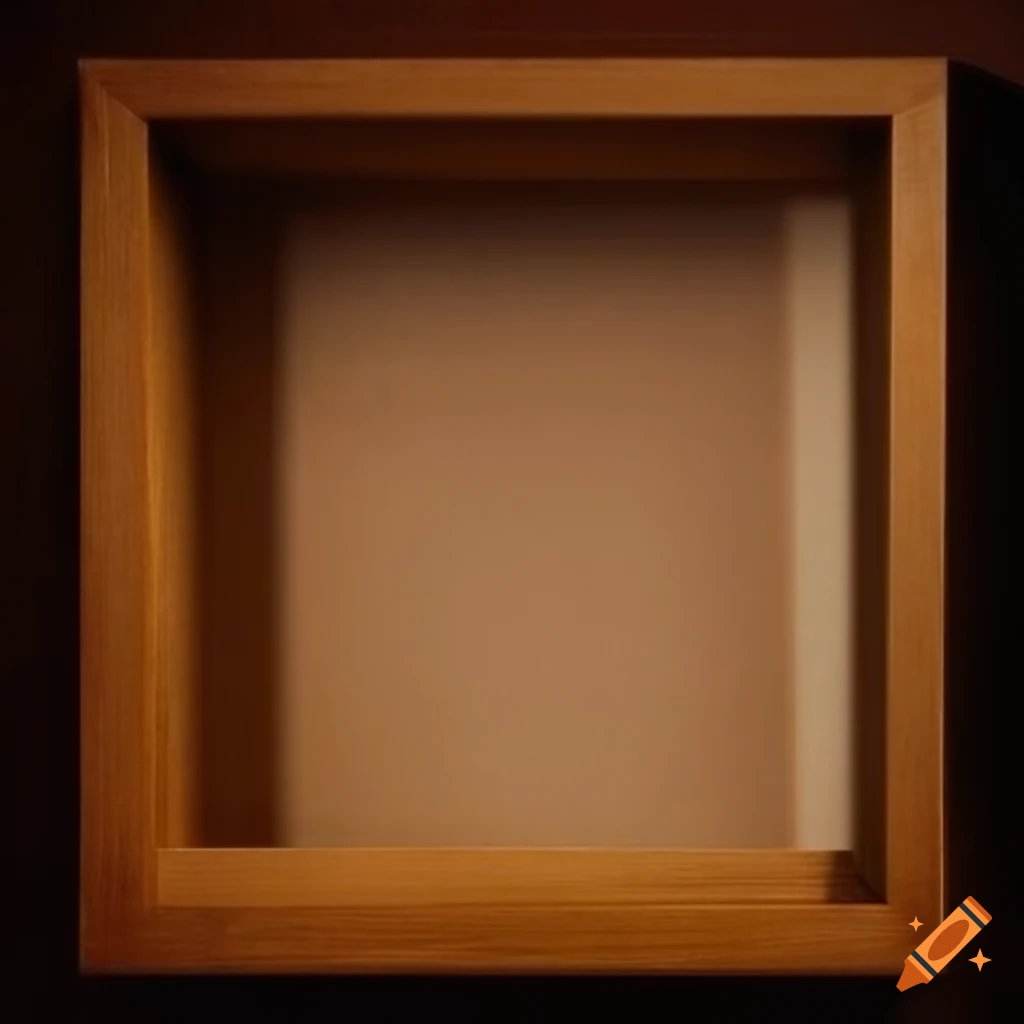 Open wooden shadow box on a wall on Craiyon