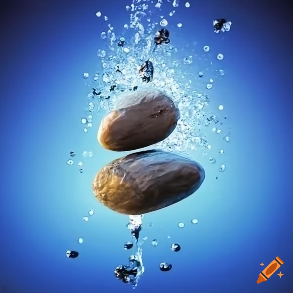 Stone flying with water splashes on Craiyon