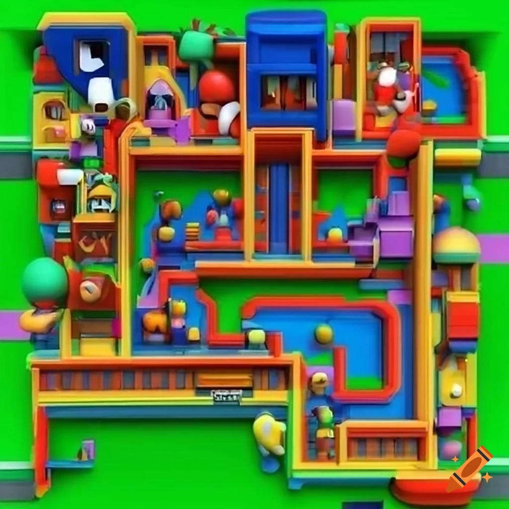 Colorful 3d super mario world with obstacles and enemies on Craiyon