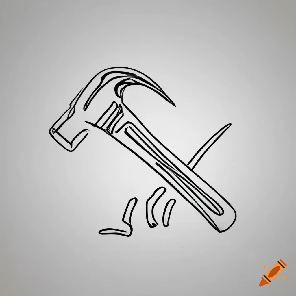 Simple line drawing of a hammer crossing a wrench on Craiyon
