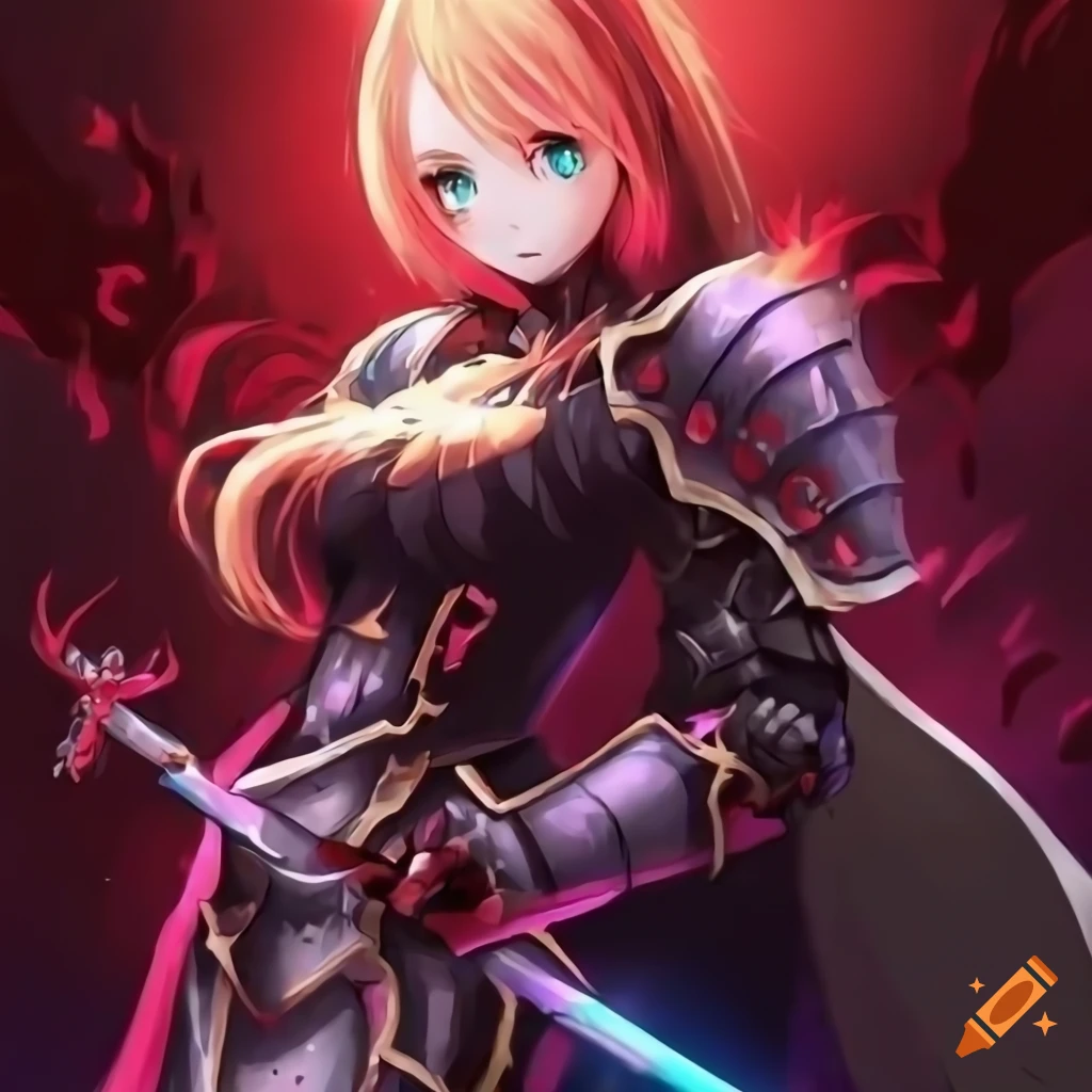 Gothic paladin knight anime girl with neon infused weapons in a ...