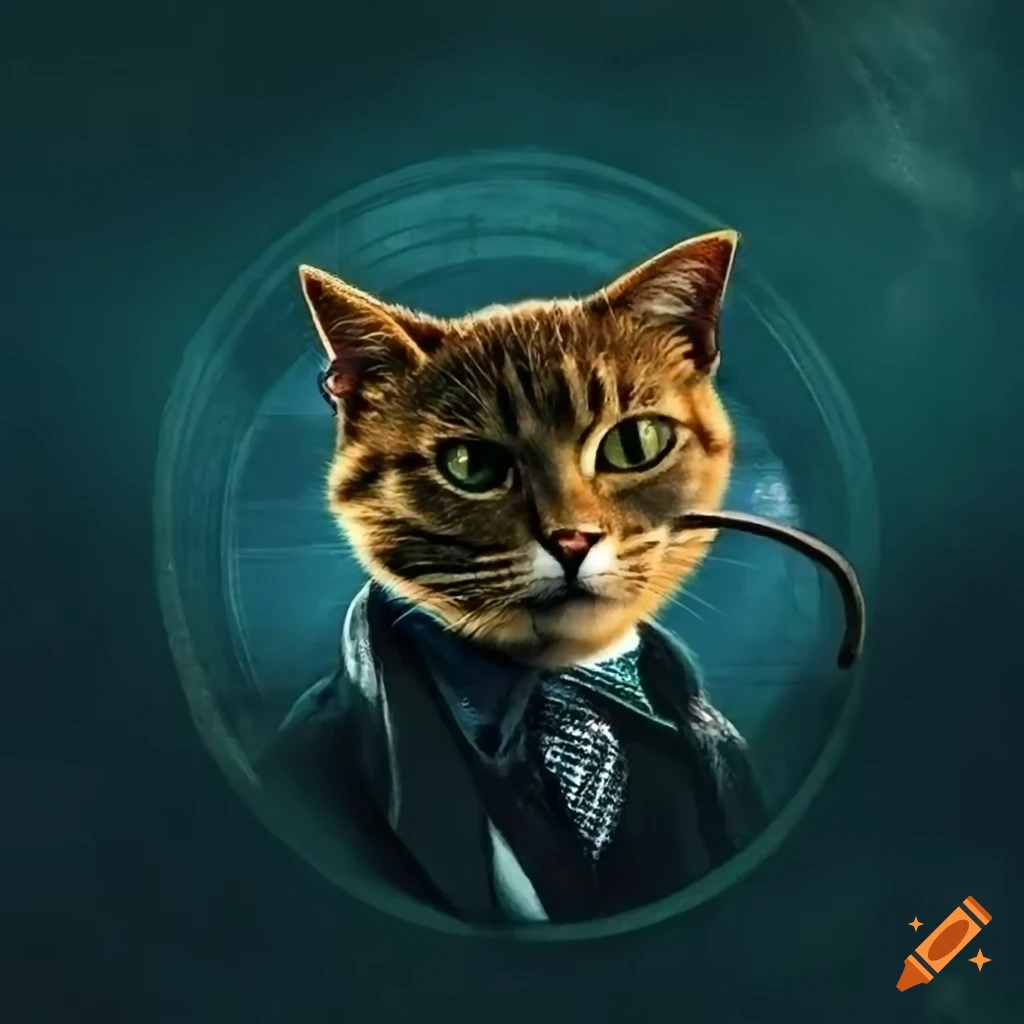 Cat detective in sherlock holmes coat investigating crime scene on Craiyon