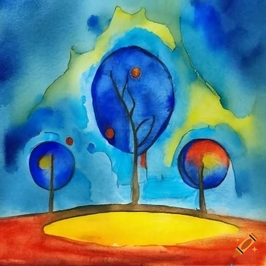 Abstract art with geometric shapes and trees in vibrant colors by joan ...