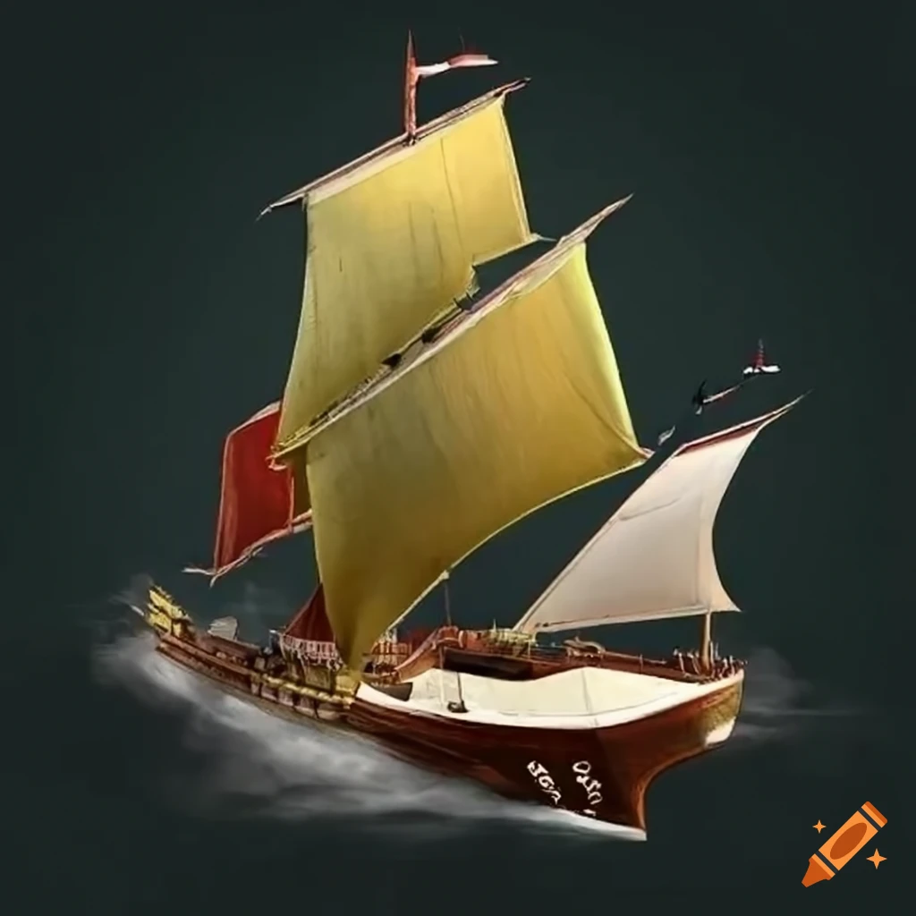 Sailing vessel in an eastern mythical fantasy setting on Craiyon