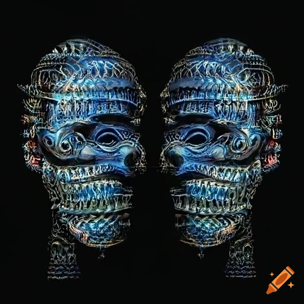 Complex machine mask in the style of max ernst on Craiyon