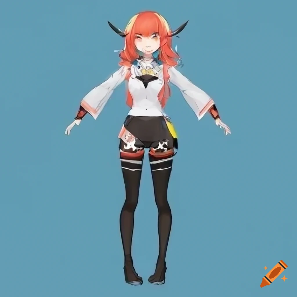 Full body front facing character design sheet of a female vtuber in a ...