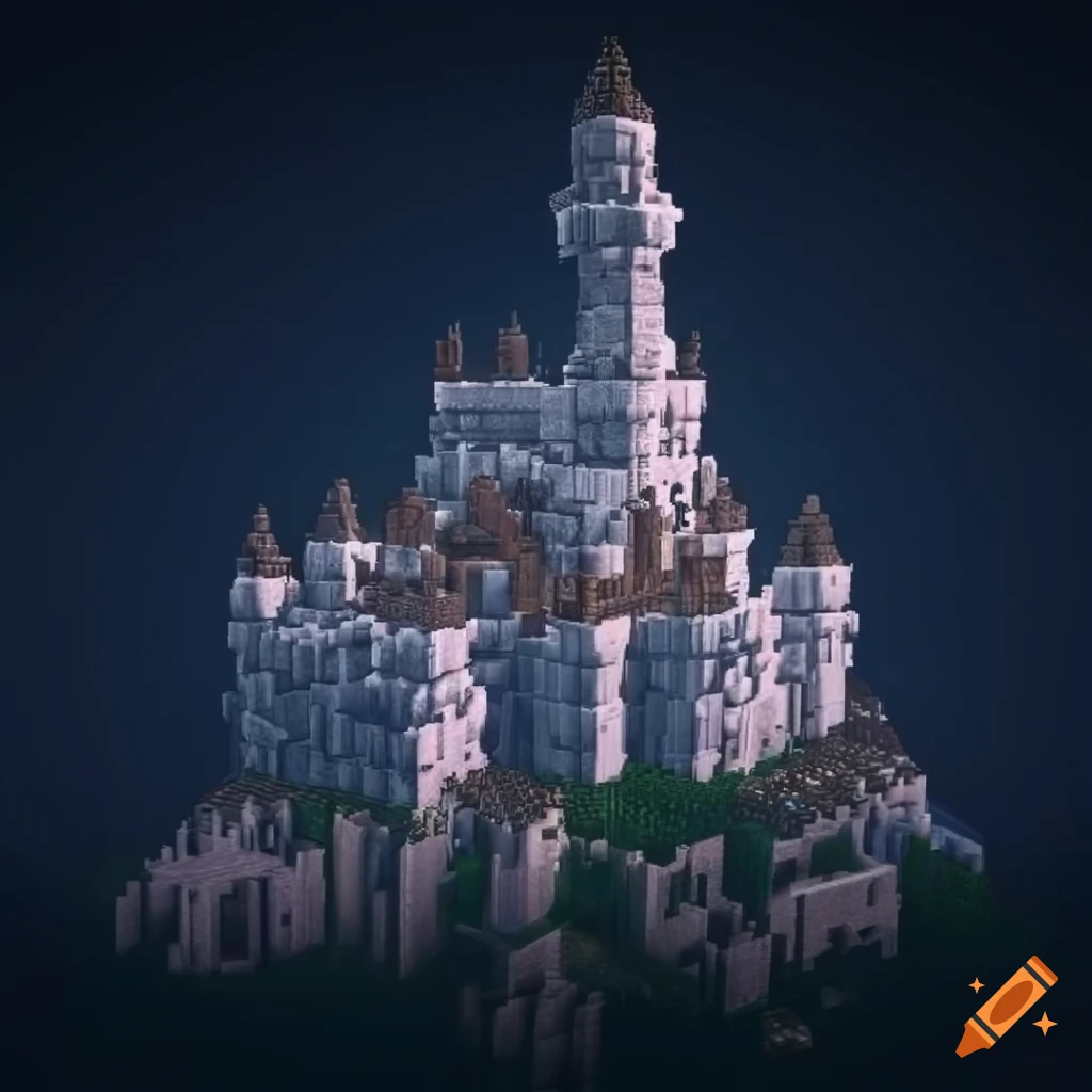 Intricate white castle in medieval fantasy style atop a hill in a ...