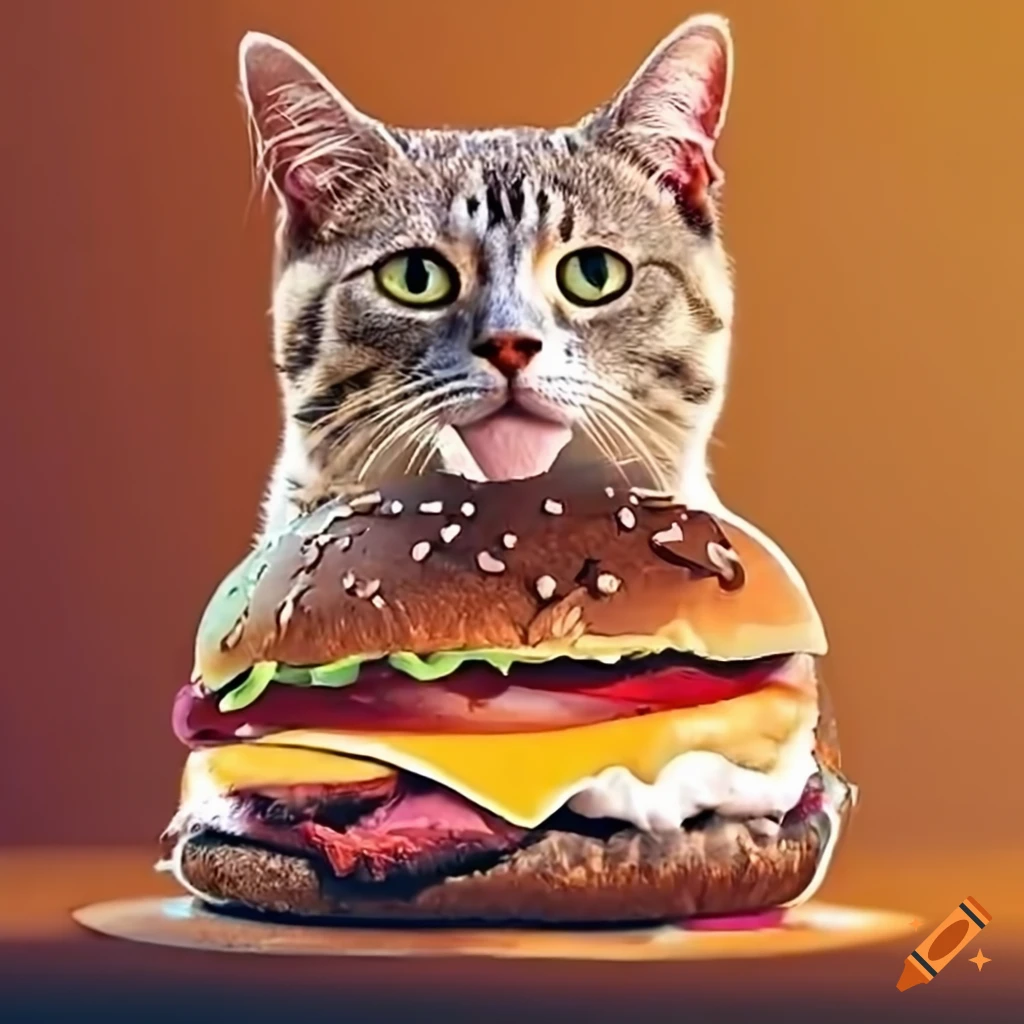 Cat enjoying a burger on Craiyon