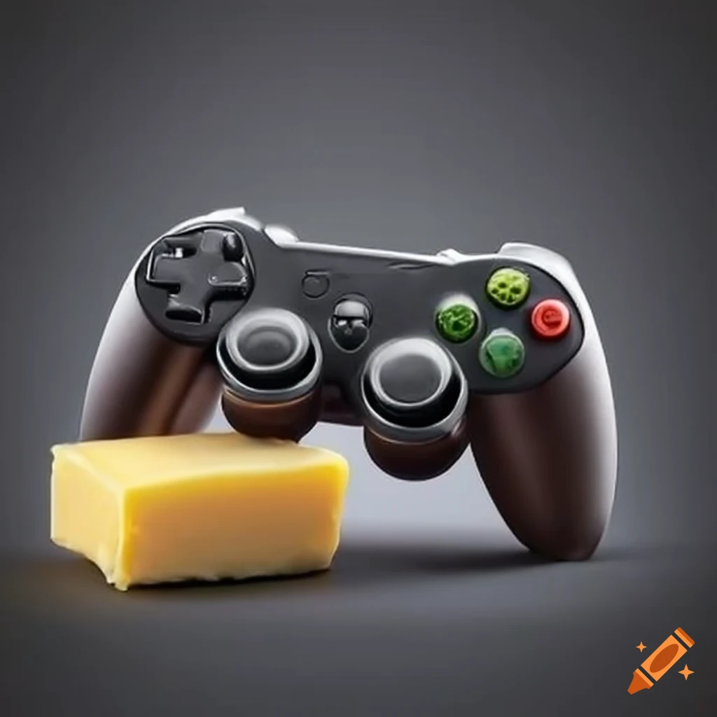 Gaming controller plugged into a stick of butter on Craiyon