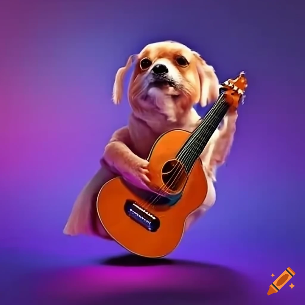 Dog playing a cute guitar on Craiyon