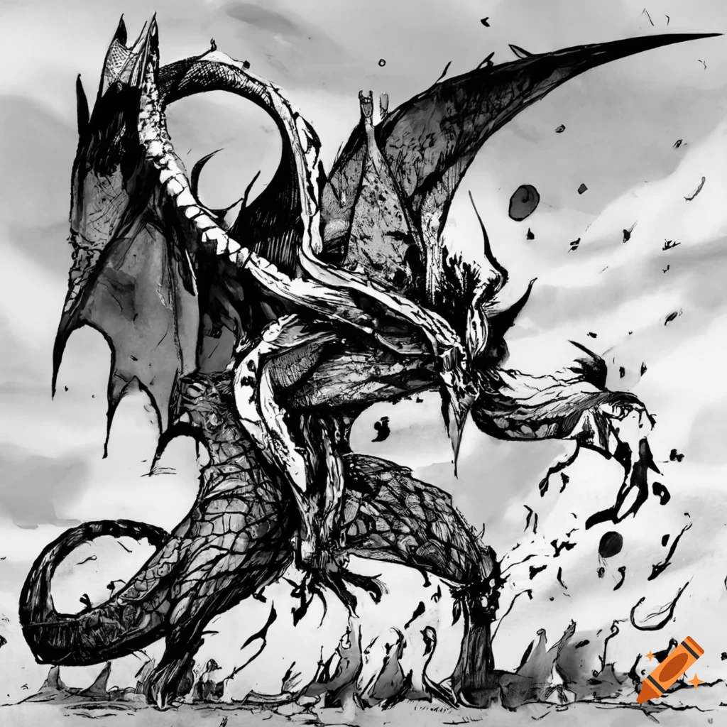 Dragon breathing fire in manga art style on Craiyon
