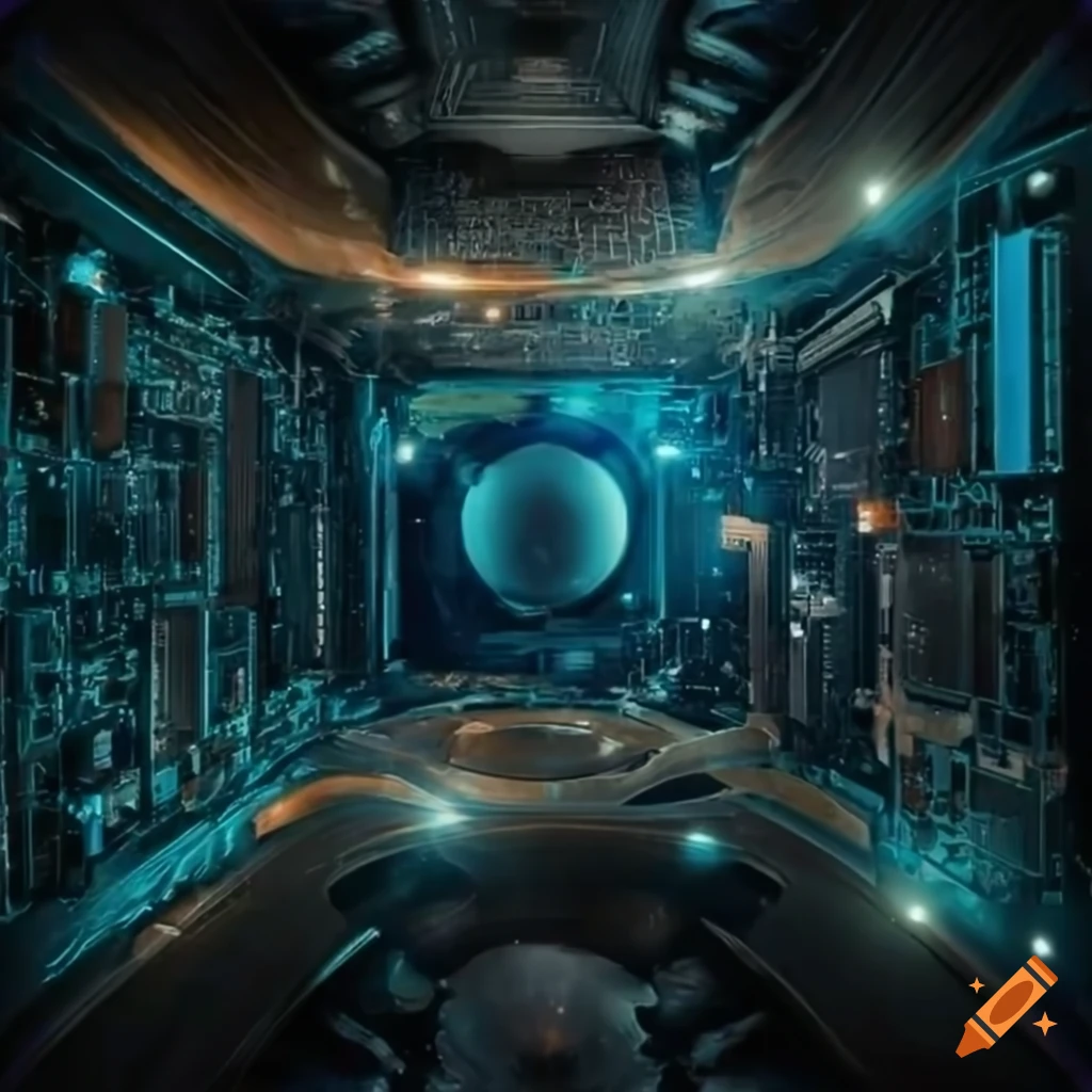 Surrealist alien spaceship machine in front of computer windows on Craiyon