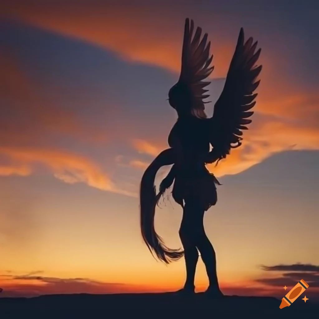 Angelic warrior riding a phoenix into the sunset on Craiyon