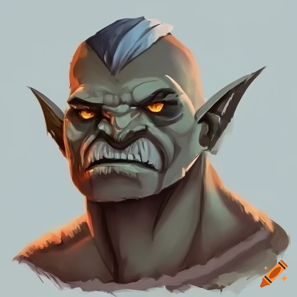Headshot of male orc in DnD art style with unfriendly expression on Craiyon