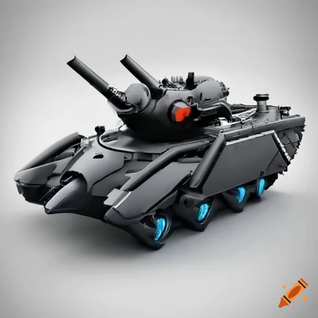 Futuristic robotic steam locomotive in armored black iron color on Craiyon