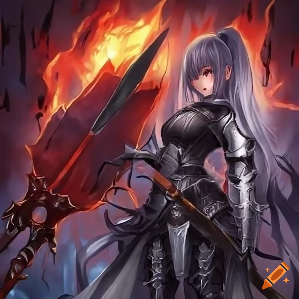 Anime gothic paladin knight wielding light-infused weapons in battle ...
