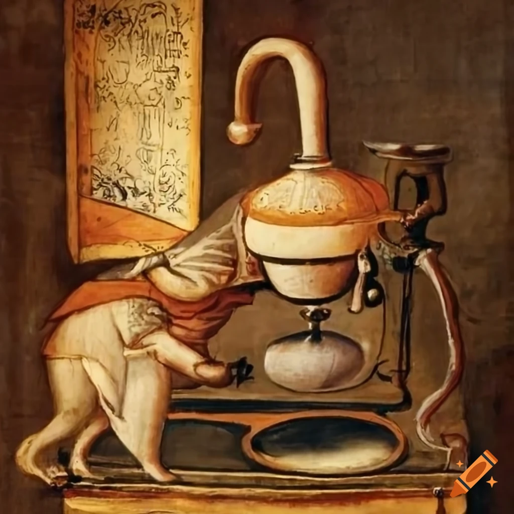 Medieval manuscript painting of a coffee machine on Craiyon