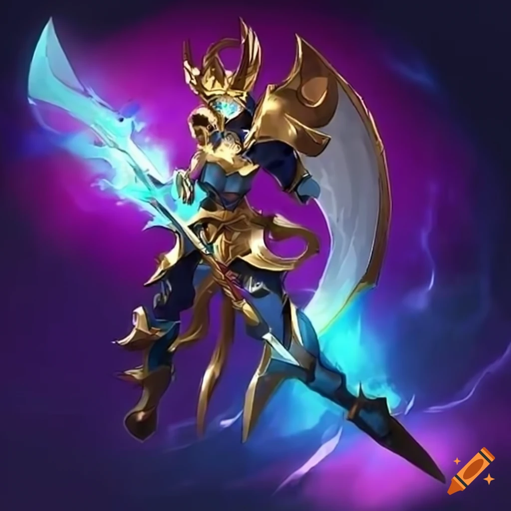 Celestial knight wielding light-infused weapons in anime style on Craiyon