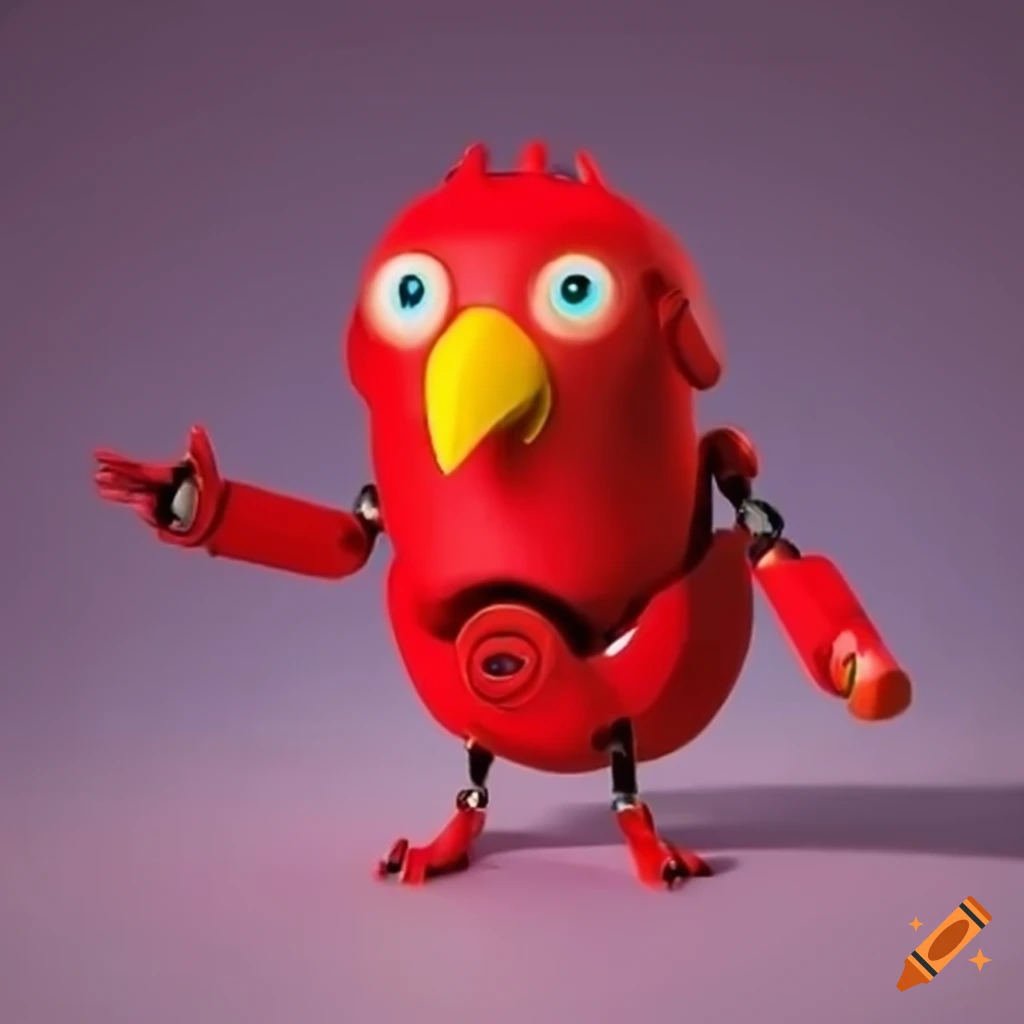 Red robot bird pointing finger on Craiyon