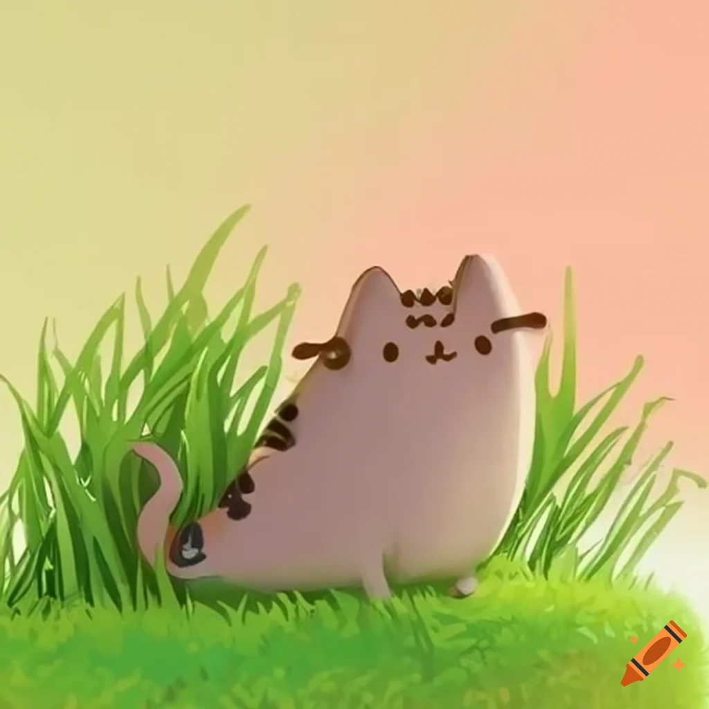 Pusheen cat in a large grass field on Craiyon