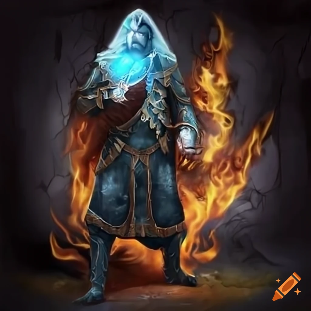 Ice mage steampunk enveloped in flames on Craiyon
